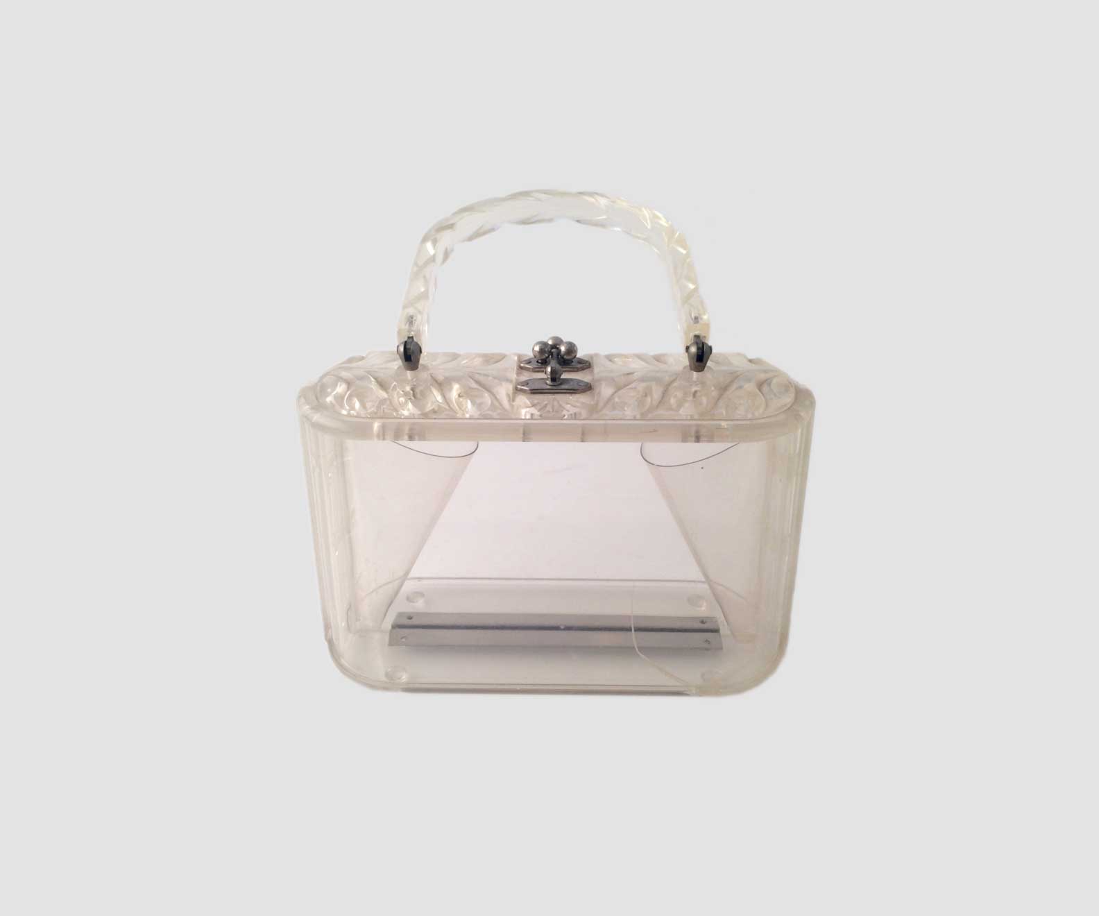Vintage 50s Clear Lucite Carved Top & Handle Plastic Purse - Momentum ...