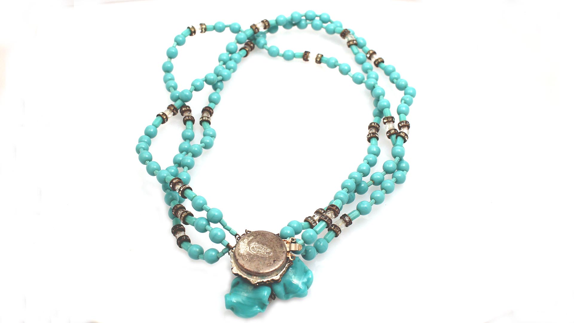 Vintage Miriam Haskell Glass Turquoise Bead Multi Strand Necklace ...